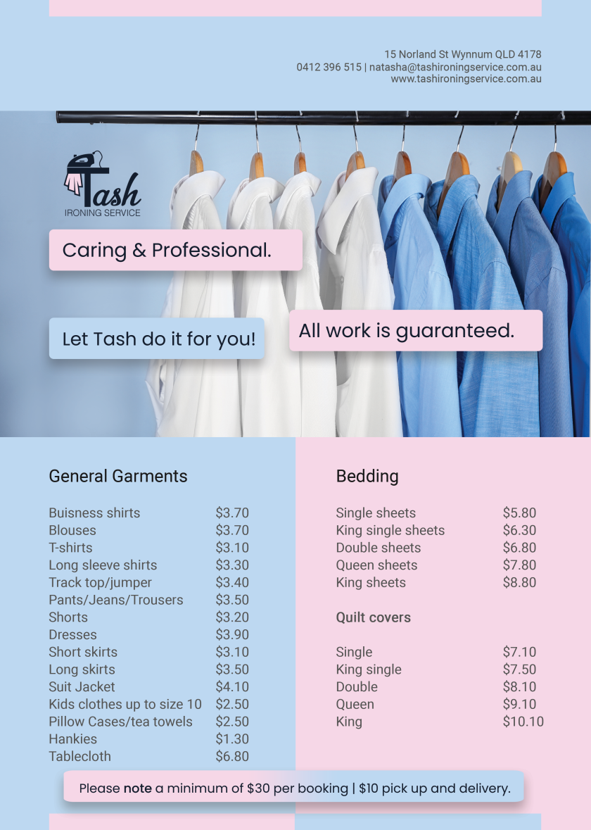 Tash Ironing Service – Let Tash do it for you!